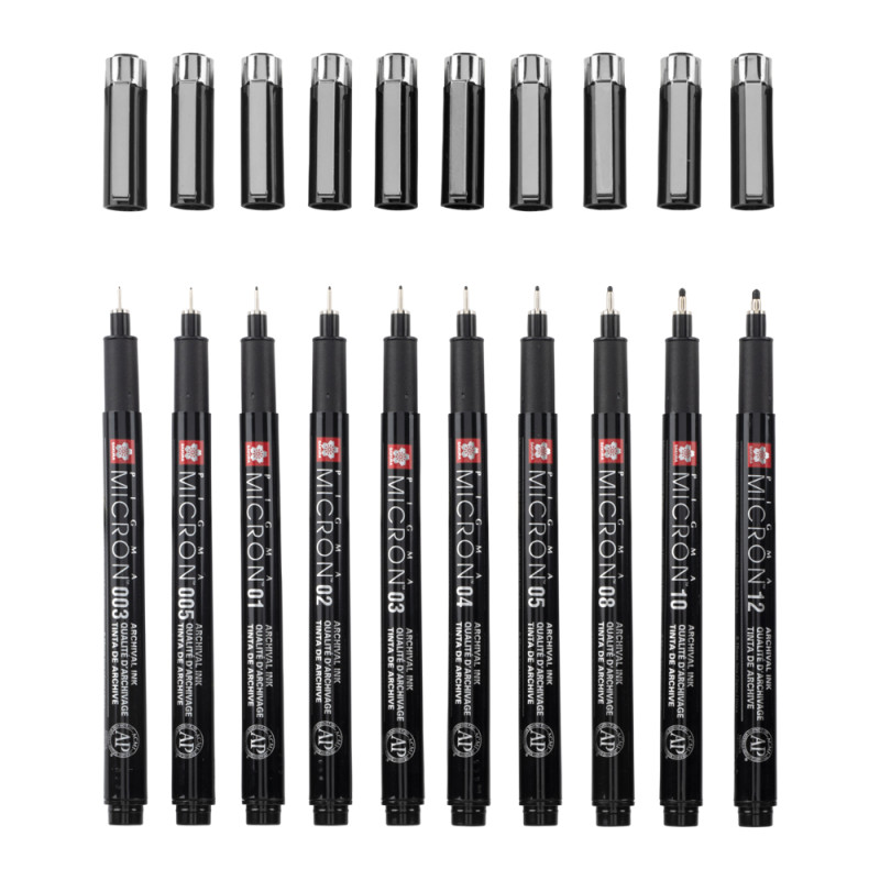 Pigma Micron Black Edition Sakura - 10 fineliners + pochette
